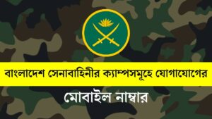বাংলাদেশ সেনাবাহিনীর ক্যাম্পসমূহে যোগাযোগের মোবাইল নাম্বার